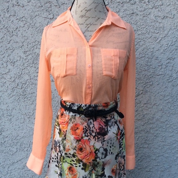 Guess | Tops | Nwot Guess Semi Sheer Peach Colored Shirt | Poshmark